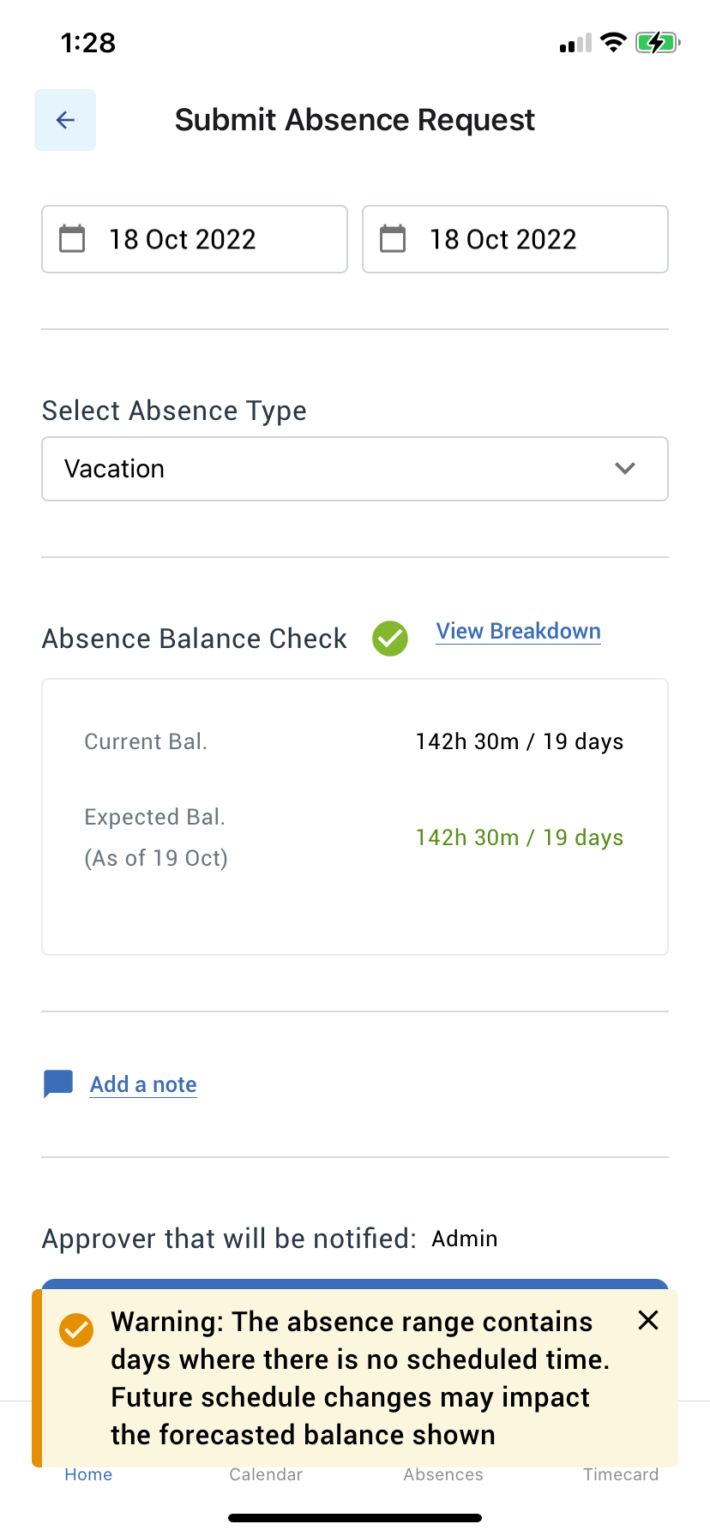 ESS (App)-Requesting an absence – Synerion Agile Help