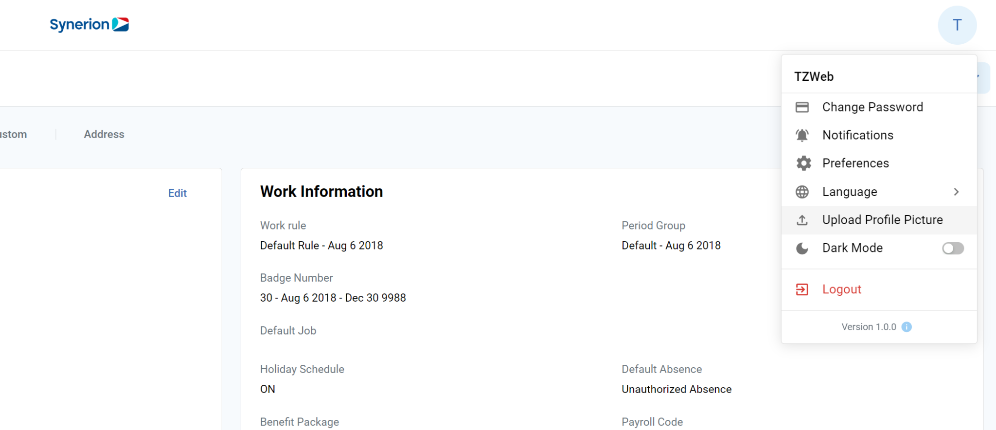 Employee Profile Overview – Synerion Agile Help