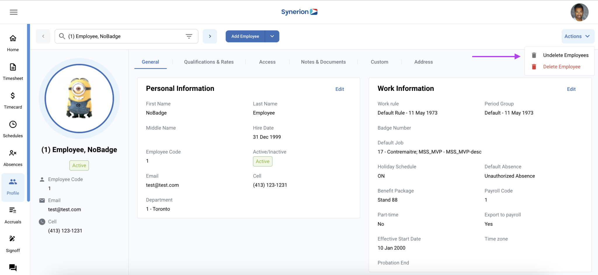 Employee Profile Overview – Synerion Agile Help