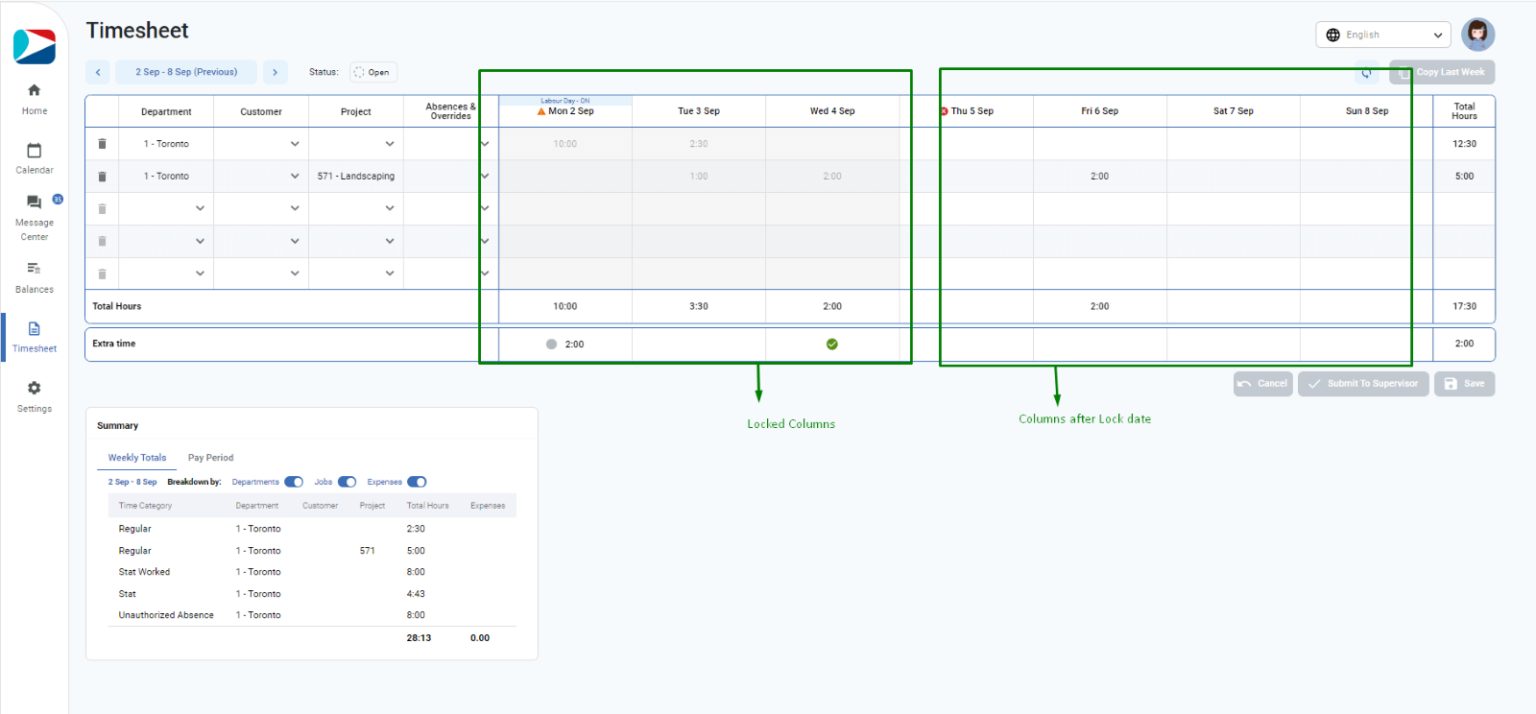 ESS Timesheet: Lock date cells – Synerion Agile Help